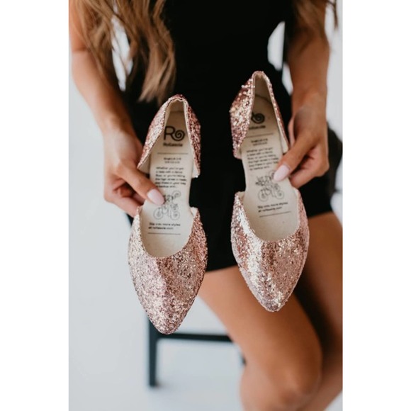 Rollasole | Shoes | New Rollasole Rose Gold Glitter Take Along Flats ...